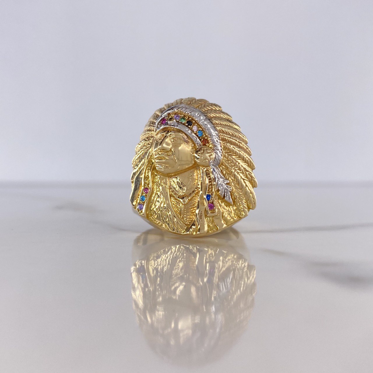 Anillo Rostro Indio 14,65gr, Talla T10 1/4, 18K Oro Nacional ...